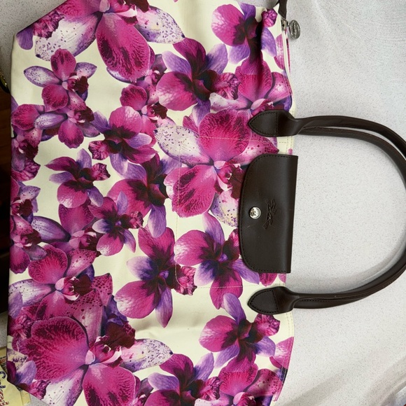 Longchamp | Bags | Longchamp Le Pliage Limited Edition Pink Flower Tote ...